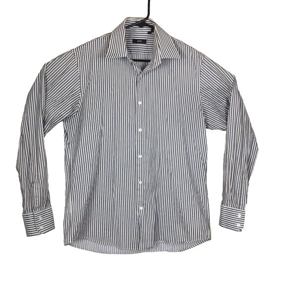 Hugo Boss | Shirts | Hugo Boss Brown Light Blue White Stripes Long ...